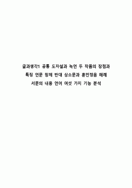 글과생각1 공통 도자설과 녹언 두 작품의 장점과 특징 언문 창제 반대 상소문과 훈민정음 해례 서문의 내용 언어 여섯 가지 기능 분석-1페이지