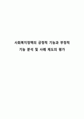 사회복지정책의 긍정적 기능과 부정적 기능 분석 및 사례 제도의 평가-1페이지