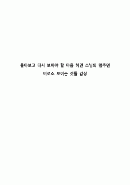 돌아보고 다시 보아야 할 마음 혜민 스님의 멈추면 비로소 보이는 것들 감상-1페이지