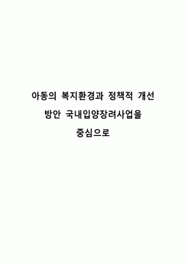 아동의 복지환경과 정책적 개선 방안 국내입양장려사업을 중심으로-1페이지