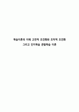 학습이론의 이해 고전적 조건화와 조작적 조건화 그리고 인지학습 관찰학습 이론-1페이지