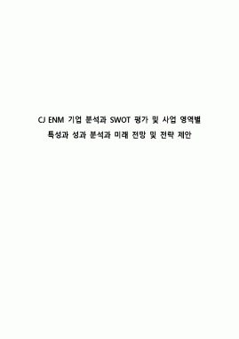 CJ ENM 기업 분석과 SWOT 평가 및 사업 영역별 특성과 성과 분석과 미래 전망 및 전략 제안-1페이지