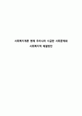 사회복지개론 현재 우리나라 시급한 사회문제와 사회복지적 해결방안-1페이지