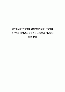 공무원연금 국민연금 근로자퇴직연금 기업연금 공적연금 사적연금 유족연금 사학연금 개인연금 비교 분석-1페이지