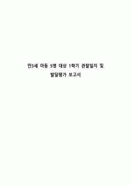 만3세 아동 5명 대상 1학기 관찰일지 및 발달평가 보고서-1페이지