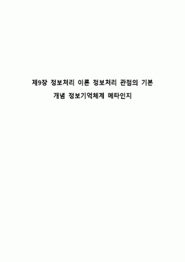 제9장 정보처리 이론 정보처리 관점의 기본 개념 정보기억체계 메타인지-1페이지