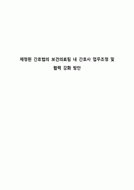 제정된 간호법의 보건의료팀 내 간호사 업무조정 및 협력 강화 방안-1페이지