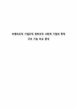 비영리조직 기업조직 정부조직 사회적 기업의 목적 구조 기능 비교 분석-1페이지