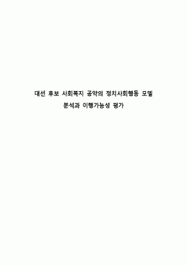 대선 후보 사회복지 공약의 정치사회행동 모델 분석과 이행가능성 평가-1페이지