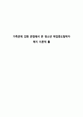 가족관계 강화 관점에서 본 청소년 학업중도탈락자 복지 이론적 틀-1페이지
