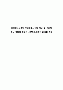 개인정보보호와 프라이버시권의 개념 및 권리와 감시 통제와 침해와 신분등록제도와 내실화 과제-1페이지