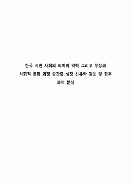 한국 시민 사회의 의미와 약력 그리고 부상과 사회적 분화 과정 중간층 성장 신유학 갈등 및 향후 과제 분석-1페이지