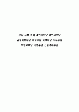 부담 유형 분석 개인세부담 법인세부담 금융비용부담 재정부담 적정부담 의무부담 보험료부담 이중부담 근골격계부담-1페이지