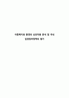아동복지와 환경의 상호작용 분석 및 국내 입양장려정책의 평가-1페이지