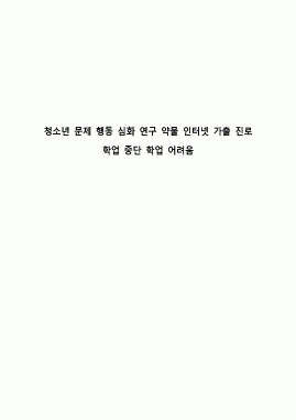 청소년 문제 행동 심화 연구 약물 인터넷 가출 진로 학업 중단 학업 어려움-1페이지