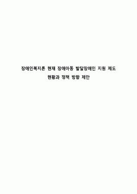 장애인복지론 현재 장애아동 발달장애인 지원 제도 현황과 정책 방향 제안-1페이지
