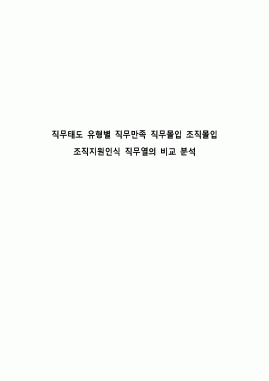 직무태도 유형별 직무만족 직무몰입 조직몰입 조직지원인식 직무열의 비교 분석-1페이지