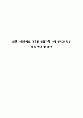 최근 사회문제로 대두된 입양가족 사례 분석과 정부 대응 방안 및 제안-1페이지