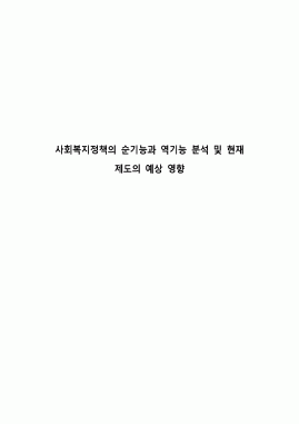 사회복지정책의 순기능과 역기능 분석 및 현재 제도의 예상 영향-1페이지