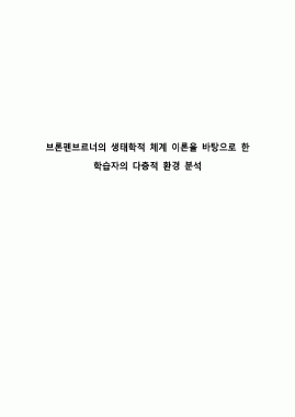 브론펜브르너의 생태학적 체계 이론을 바탕으로 한 학습자의 다층적 환경 분석-1페이지