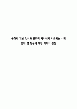 문화의 개념 정의와 문화적 차이에서 비롯되는 사회 문제 및 갈등에 대한 저자의 관점-1페이지