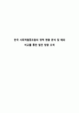 한국 사회적협동조합의 정책 현황 분석 및 해외 비교를 통한 발전 방향 모색-1페이지