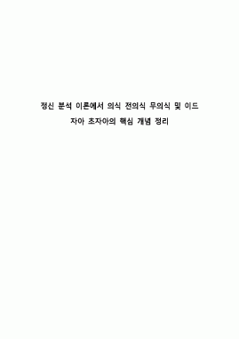 정신 분석 이론에서 의식 전의식 무의식 및 이드 자아 초자아의 핵심 개념 정리-1페이지