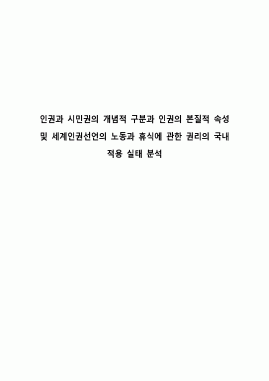 인권과 시민권의 개념적 구분과 인권의 본질적 속성 및 세계인권선언의 노동과 휴식에 관한 권리의 국내 적용 실태 분석-1페이지