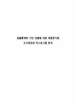생물통계학 기반 성별에 따른 체중증가량 도수분포와 히스토그램 분석-1페이지