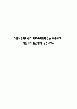 마한노인복지센터 사회복지현장실습 최종보고서 기관소개 실습평가 실습보고서-1페이지