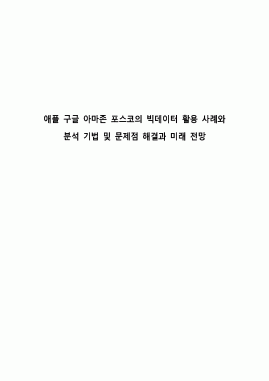 애플 구글 아마존 포스코의 빅데이터 활용 사례와 분석 기법 및 문제점 해결과 미래 전망-1페이지