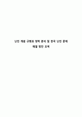 난민 개념 규명과 정책 분석 및 한국 난민 문제 해결 방안 모색-1페이지