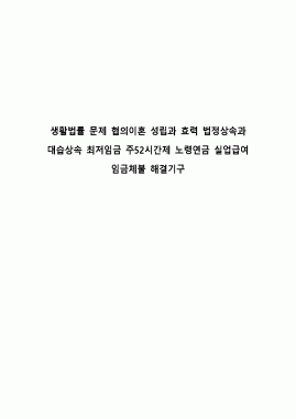 생활법률 문제 협의이혼 성립과 효력 법정상속과 대습상속 최저임금 주52시간제 노령연금 실업급여 임금체불 해결기구-1페이지