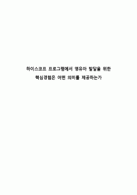 하이스코프 프로그램에서 영유아 발달을 위한 핵심경험은 어떤 의미를 제공하는가-1페이지