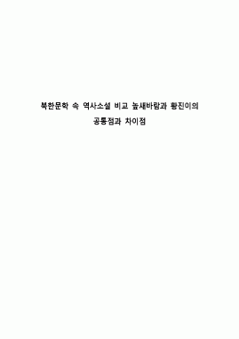북한문학 속 역사소설 비교 높새바람과 황진이의 공통점과 차이점-1페이지