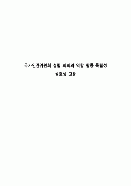 국가인권위원회 설립 의의와 역할 활동 독립성 실효성 고찰-1페이지