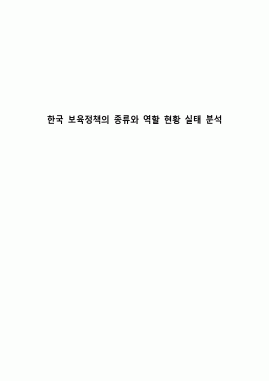 한국 보육정책의 종류와 역할 현황 실태 분석-1페이지