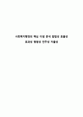 사회복지행정의 핵심 이념 분석 합법성 효율성 효과성 형평성 민주성 자율성-1페이지
