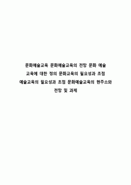 문화예술교육 문화예술교육의 전망 문화 예술 교육에 대한 정의 문화교육의 필요성과 초점 예술교육의 필요성과 초점 문화예술교육의 현주소와 전망 및 과제-1페이지