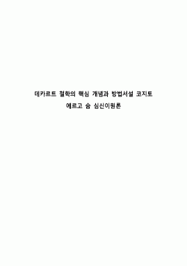 데카르트 철학의 핵심 개념과 방법서설 코지토 에르고 숨 심신이원론-1페이지
