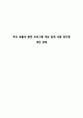 부모 효율성 훈련 프로그램 개요 일정 내용 장단점 개인 견해-1페이지
