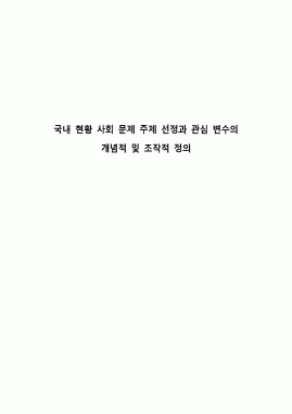 국내 현황 사회 문제 주제 선정과 관심 변수의 개념적 및 조작적 정의-1페이지