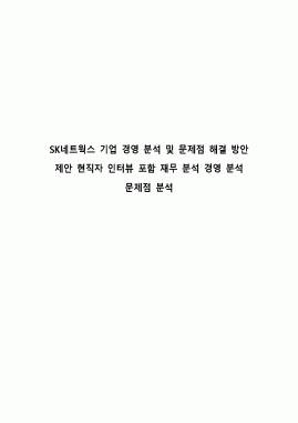 SK네트웍스 기업 경영 분석 및 문제점 해결 방안 제안 현직자 인터뷰 포함 재무 분석 경영 분석 문제점 분석-1페이지