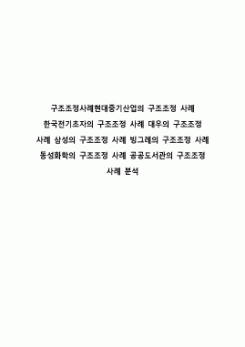 구조조정사례현대중기산업의 구조조정 사례 한국전기초자의 구조조정 사례 대우의 구조조정 사례 삼성의 구조조정 사례 빙그레의 구조조정 사례 동성화학의 구조조정 사례 공공도서관의 구조조정 사례 분석-1페이지