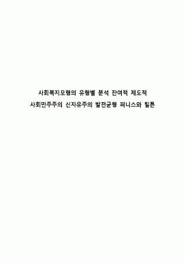사회복지모형의 유형별 분석 잔여적 제도적 사회민주주의 신자유주의 발전균형 퍼니스와 틸튼-1페이지