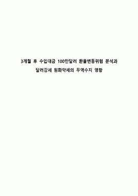 3개월 후 수입대금 100만달러 환율변동위험 분석과 달러강세 원화약세의 무역수지 영향-1페이지