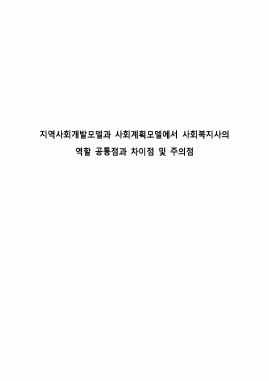 지역사회개발모델과 사회계획모델에서 사회복지사의 역할 공통점과 차이점 및 주의점-1페이지