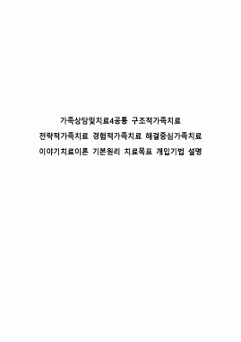 가족상담및치료4공통 구조적가족치료 전략적가족치료 경험적가족치료 해결중심가족치료 이야기치료이론 기본원리 치료목표 개입기법 설명-1페이지