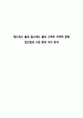 에드워드 홀과 밀드레드 홀의 고맥락 저맥락 문화 접근법과 사업 환경 차이 분석-1페이지