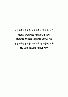 성인교육성인학습 사회교육의 정의와 성격 성인교육성인학습 사회교육의 원리 성인교육성인학습 사회교육 인프라구축 성인교육성인학습 사회교육 정보문해 미국 성인교육사회교육 사례와 제언-1페이지
